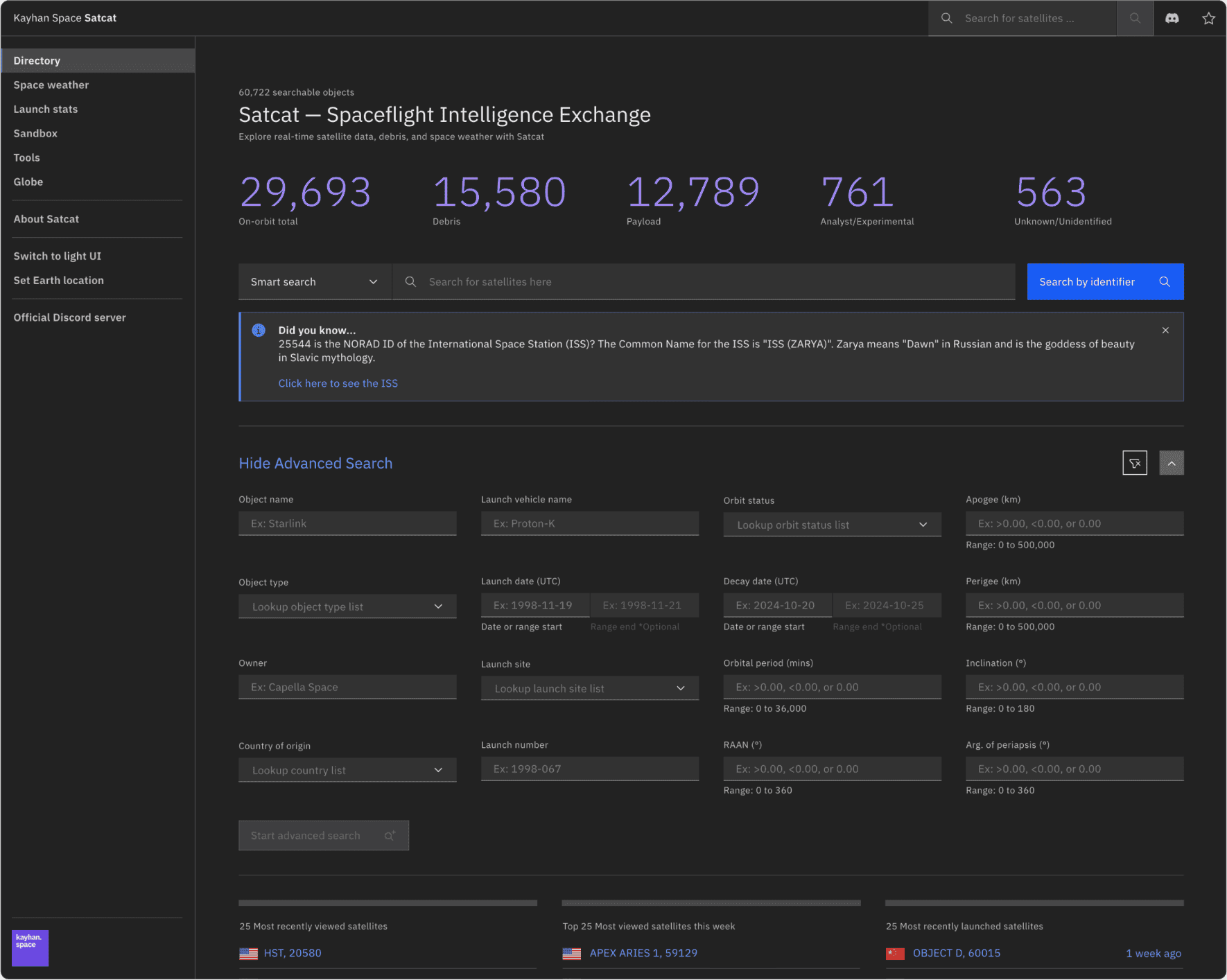 Satcat: Spaceflight Intelligence Exchange - Kayhan Space